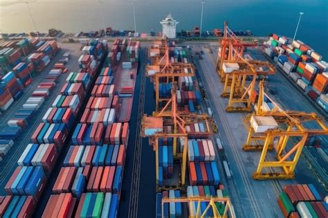 Premium AI Image Industrial Port Container Ships Import Export Business Logistics And