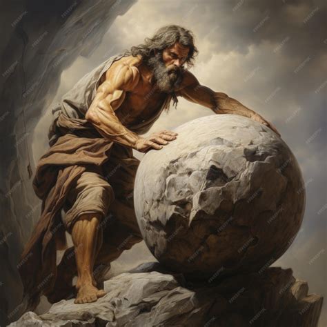 Premium Ai Image Sisyphus Is Pushing A Rock Up A Mountain The