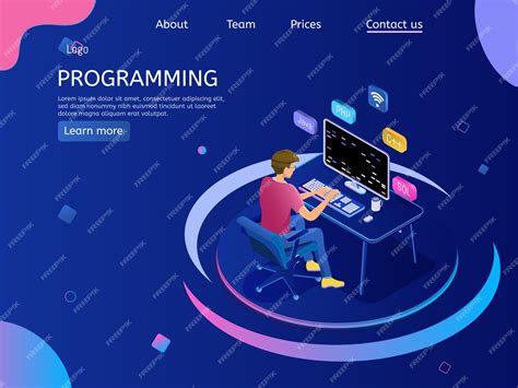 Premium Vector Programming Landing Page With Engineer At Work