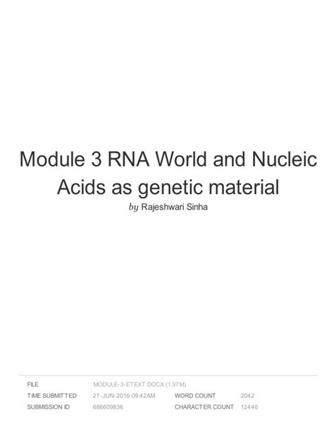 Module 3 Rnaworldand Nucleic Acidsasgeneticmaterial Pdf Nucleic Acids Molecular Biology