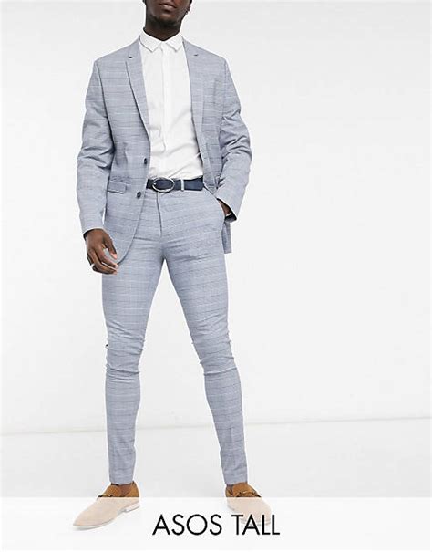 Asos Design Tall Super Skinny Suit With Prince Of Wales Check In Blue