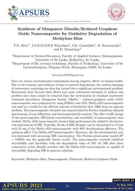 Pdf Synthesis Of Manganese Dioxide Reduced Graphene Oxide