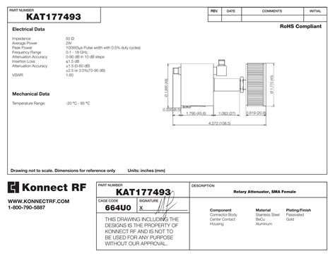 Rotary Attenuator Sma Female 01 18 Ghz 2 Watts 0 90 Db In 10 Db Steps Konnectrf
