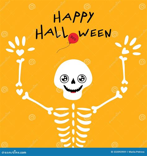 Halloween Greeting Card With A Peeking Smiling Skeleton And With Hand