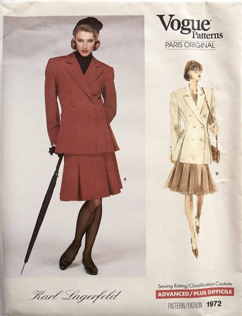 Karl Lagerfeld Vogue Sewing Pattern Double Breasted Etsy Vintage Vogue Patterns