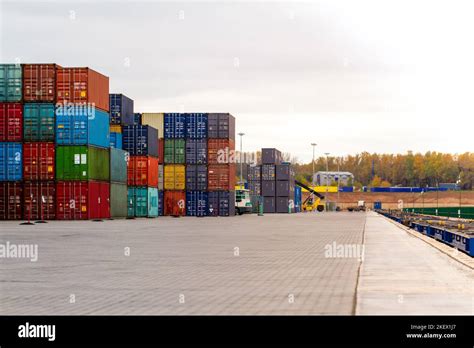 Cargo Containers Cargo Container Yard Stack Of Freight Containers At