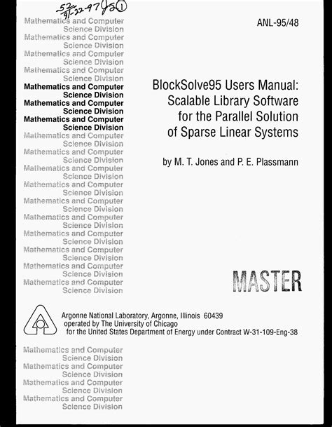 Blocksolve95 Users Manual Scalable Library Software For The Parallel Solution Of Sparse Linear