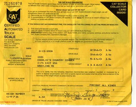 Cat Scale Ticket