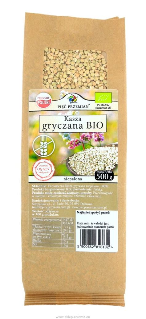 Kasza gryczana biała BIO bezglutenowa 500 g Pięć Przemian Sklep