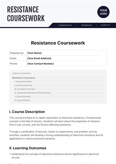 Free Resistance Coursework Template To Edit Online