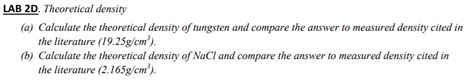 Solved LAB D Theoretical Density A Calculate The Chegg