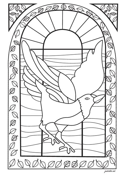 Bird In A Stained Glass Window Bird Coloring Pages For Adults