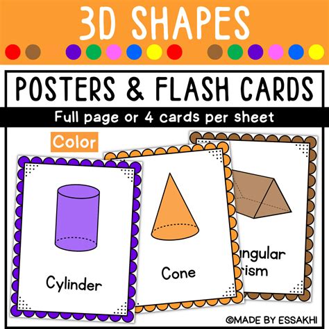 3d Shape Posters Flashcards Classroom Decor For Shape Recognition Color