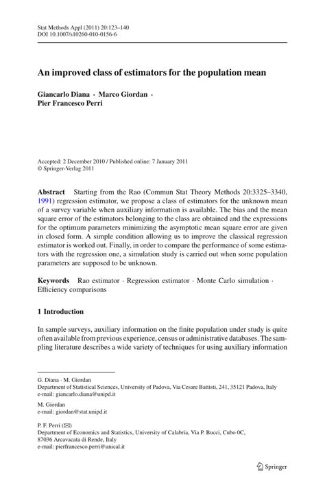 Pdf An Improved Class Of Estimators For The Population Mean