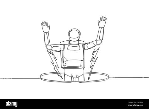 Single One Line Drawing Young Astronaut Fell Into Manhole Underground