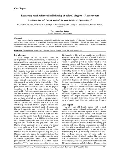 Pdf Recurring Sessile Fibroepithelial Polyp Of Palatal Gingiva A Case