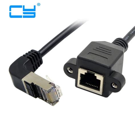 UP Angled 90 Degree STP UTP Cat 5e Male To Female Panel Mount Ethernet Network Extension Cable