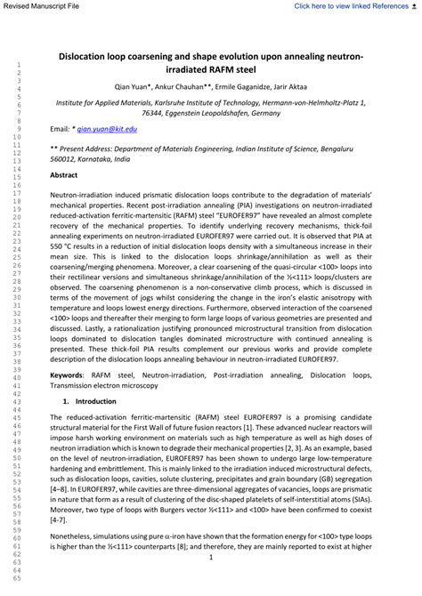 Pdf Dislocation Loop Coarsening And Shape Evolution Upon Annealing
