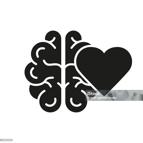 인간의 두뇌와 심장 실루엣 아이콘입니다 심장 사랑과 뇌 아이콘 사이의 건강한 합리적 균형 정신 정서적 건강 글리프 픽토그램