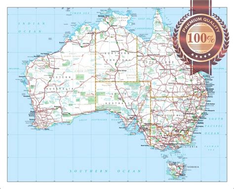 Detailed Map Of Australian Roads Australia Aus Atlas Wall Print Premium