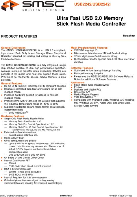 Smsc Usb2242 Users Manual Usb2242 Usb2242i Ultra Fast Usb 2 0 Memory Stick Flash Media