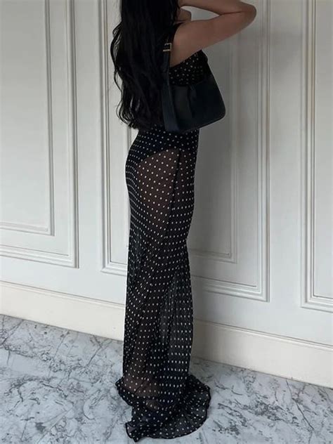 Kad N S Seksi Mesh Bodycon Uzun Elbise Spagetti Kay Nokta Bask Yaz Backless Parti Elbise