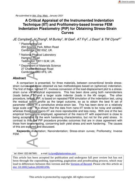 Pdf A Critical Appraisal Of The Instrumented Indentation Technique