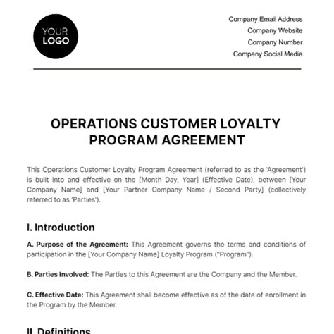 Operations Customer Loyalty Program Agreement Template Edit Online