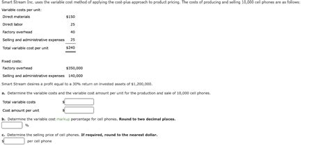 Solved B Determine The Variable Cost Markup Percentage For
