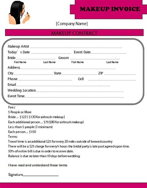 Makeup Artist Invoice Template Saubhaya Makeup