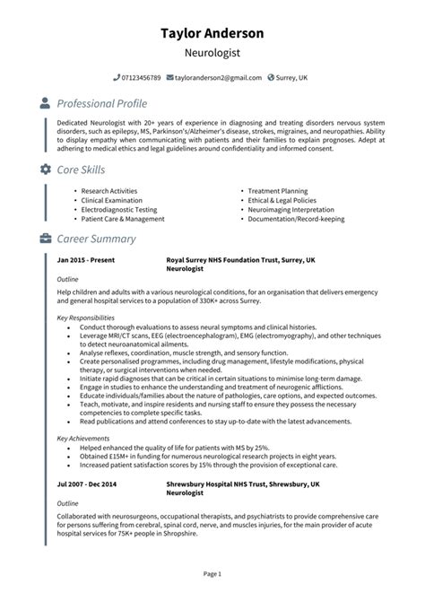 Neurologist Cv Example Guide Get Noticed