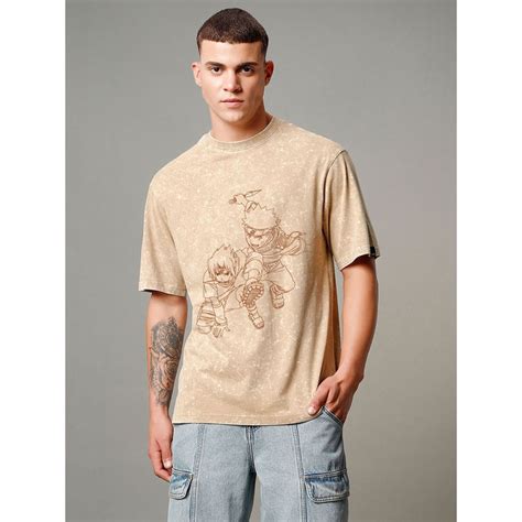 Buy Bewakoof Official Naruto Merchandise Mens Brown The Rivals Graphic Oversized Acid Wash T