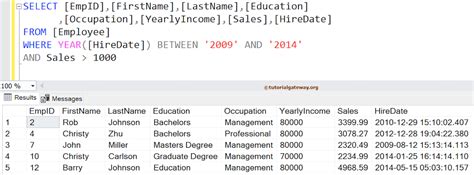 Sql Between Operator