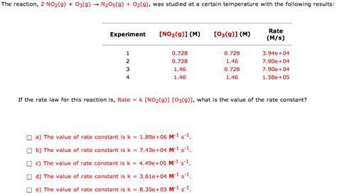 Solved The Reaction NO G O G Rightarrow N O G Chegg