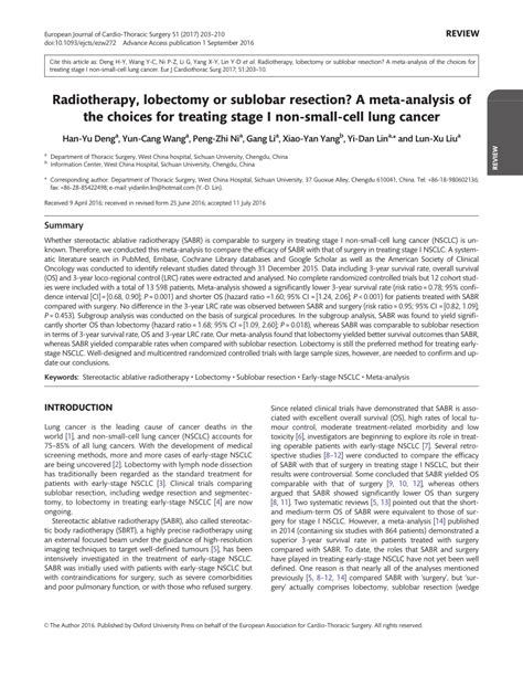 Pdf Radiotherapy Lobectomy Or Sublobar Resection A Meta Analysis Of The Choices For Treating