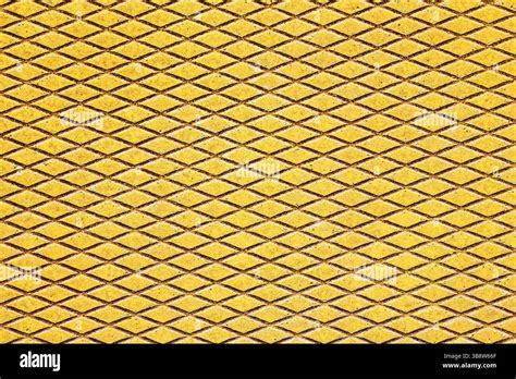 Yellow Grid Pattern Geometric Diamond Texture Repeating Abstract Background Industrial Metal