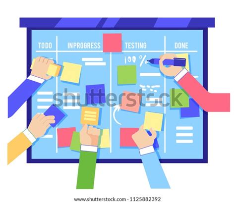 Scrum Board Concept Human Hands Sticking Stock Vector Royalty Free Shutterstock