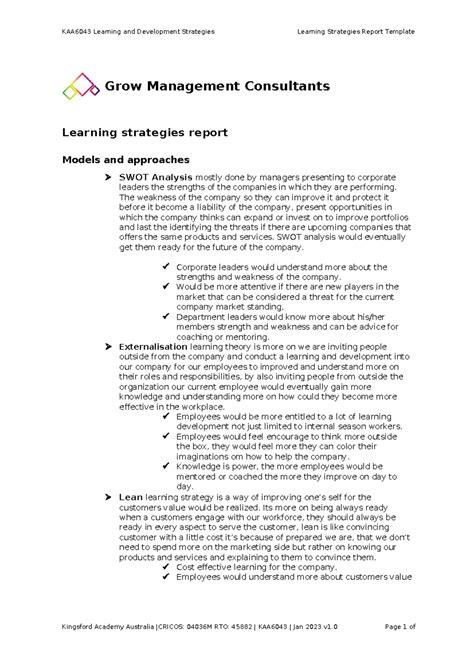 Learning Strategies Report Template Grow Management Consultants