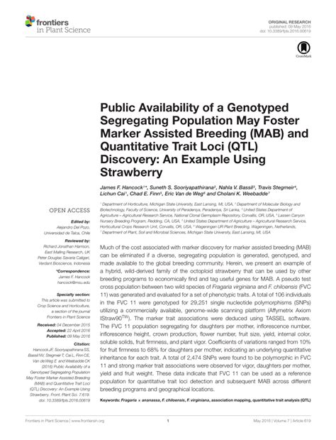 Pdf Public Availability Of A Genotyped Segregating Population May