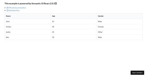 Semantic Ui Example Codesandbox