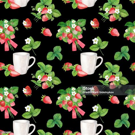 흰색 바탕에 빨간 딸기가 있는 매끄러운 패턴 직물 포장지에 대한 수채화 그림 농장에서 잘 익은 열매가 있는 밝은 배경 과일에 대한 스톡 벡터 아트 및 기타 이미지 Istock