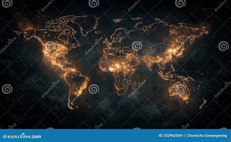 Stunning Illuminated World Map Depicting Global Connections With Glowing Elements Against A Dark