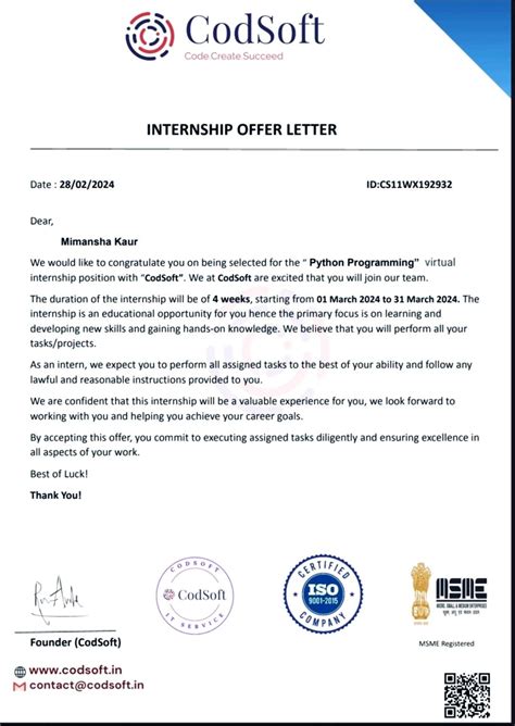 Mimansha Kaur On Linkedin Codsoft Pythonprogramming Internship