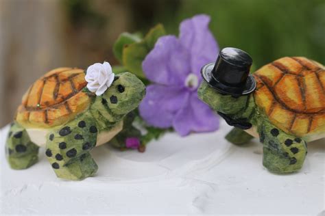 Tortoise Wedding Cake Topper For Outdoor Wedding Customized Carved Wood