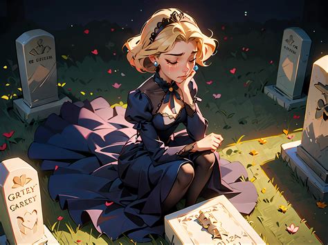 There Is A Woman Sitting On The Ground In Front Of A Grave Seaart Ai