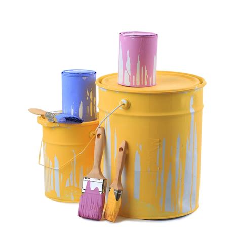 Abrir Latas De Pintura En Diferentes Colores Y Pinceles Foto Premium