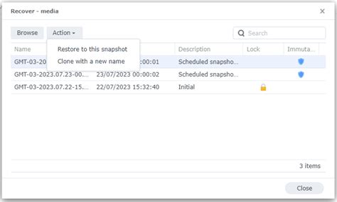 Restore `homes` Snapshot Greyed Out R Synology