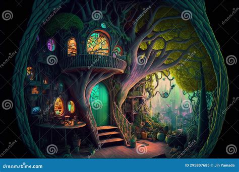3d Illustration Of An Old Abandoned Haunted House With A Large Tree In