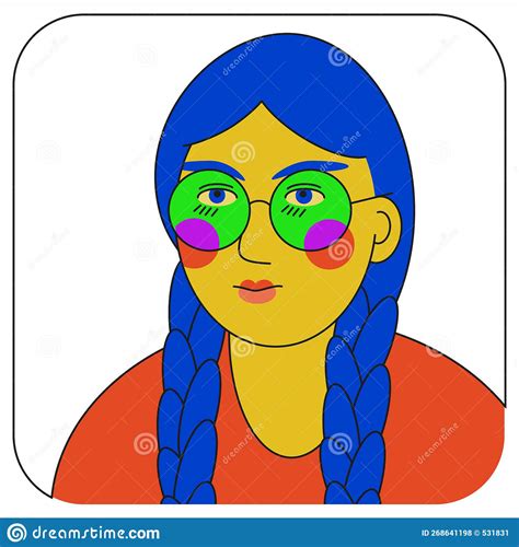 A Girl With Blue Hair And Round Glasses Stock Vector Illustration Of