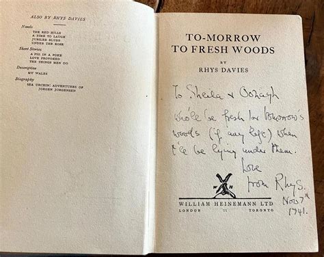 Tomorrow To Fresh Woods A Novel By Rhys Davies Very Good Hardcover